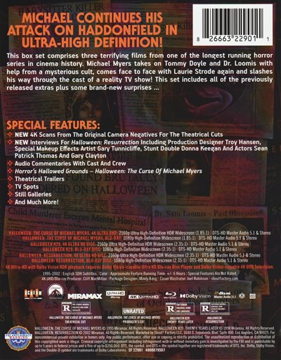 The Halloween 4K Collection: 1995 - 2002 - 4K Ultra HD - 826663229011 ...